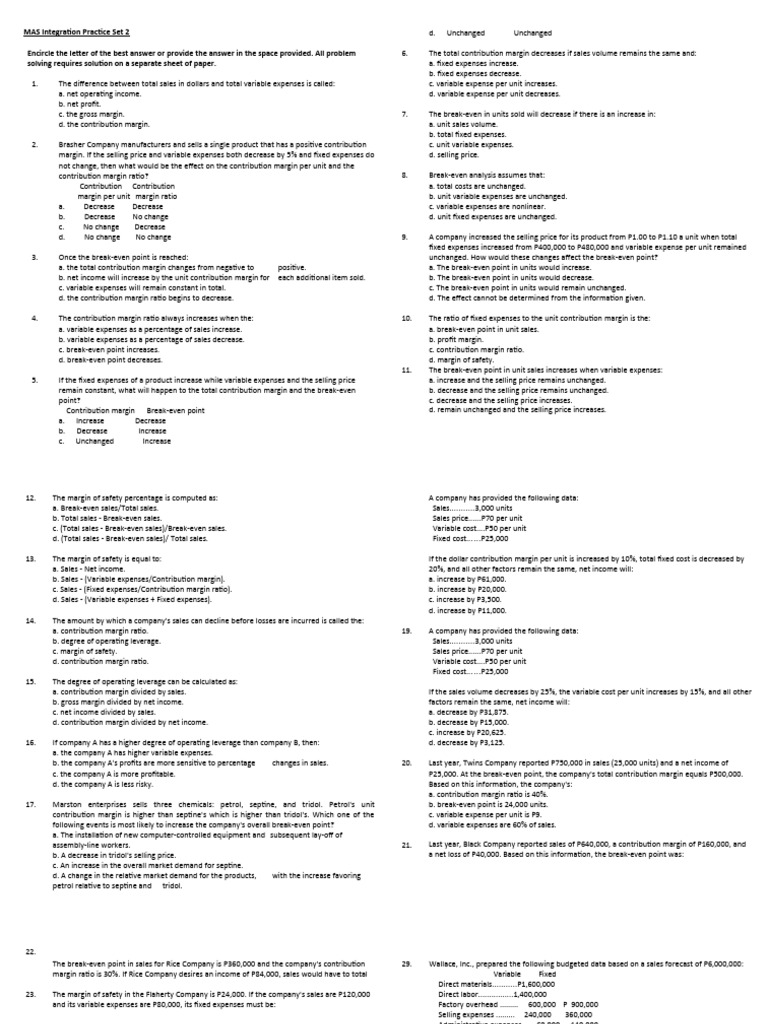 MAS Integration Exercise 2 CVP | PDF | Financial Markets | Business