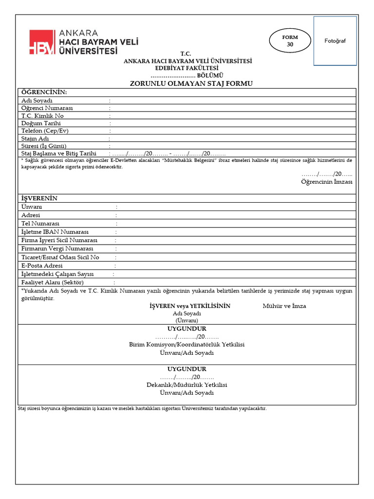 Zorunlu Olmayan Staj Formu | PDF