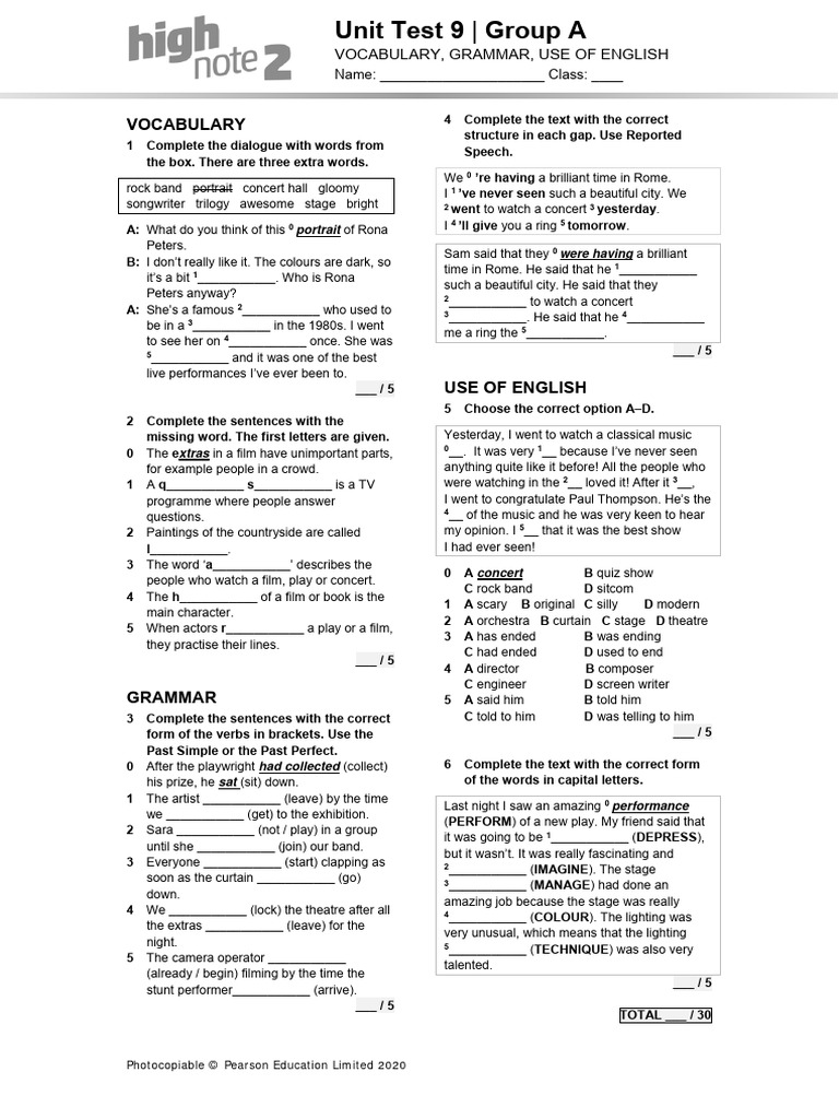 High Note 2 Unit 9 Test Overview | PDF | Linguistics | Human Communication