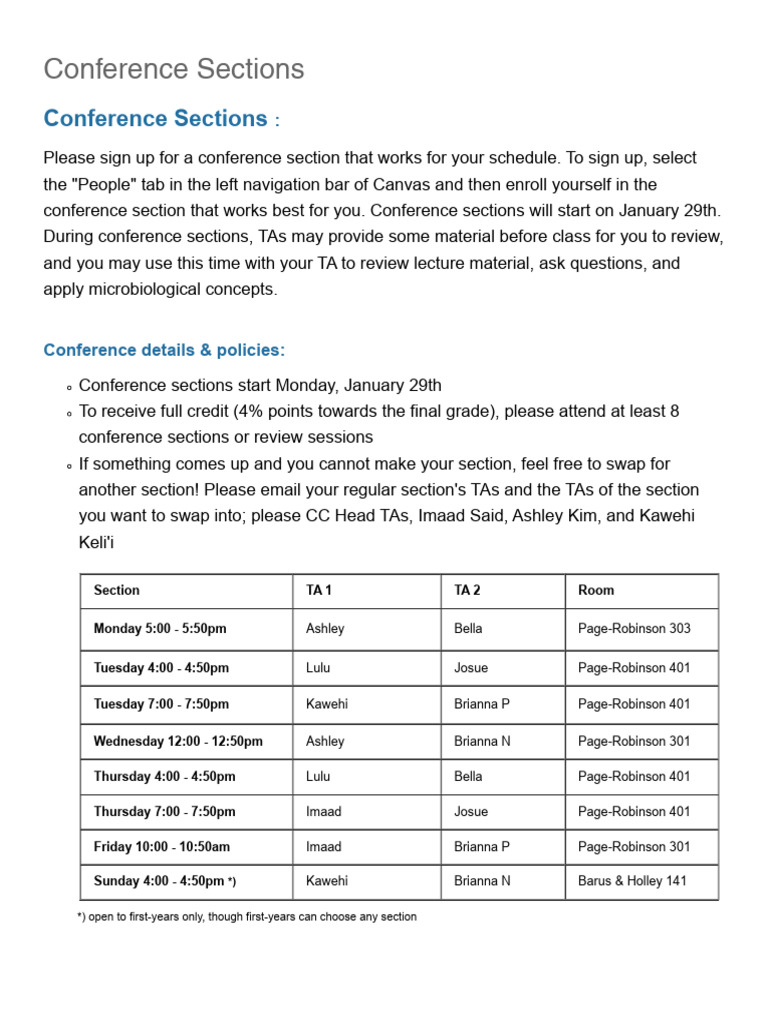 Conference Section Enrollment Details | PDF