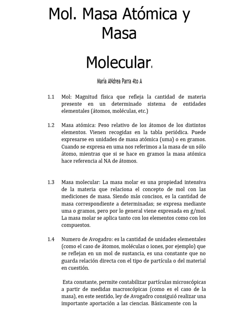 Conceptos de Mol, Masa Atómica y Molecular | PDF | Masa | Mole (Unidad)