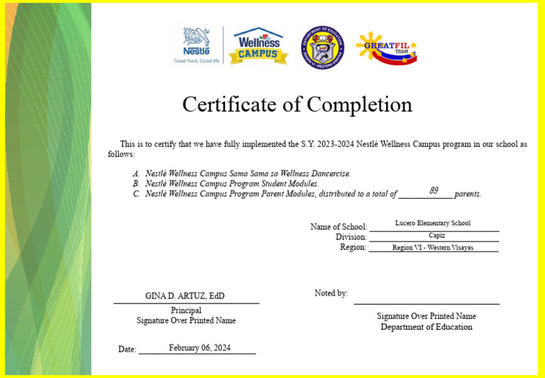 Western Visayas Certificate of Completion For NWCP SY 2023 2024 1 | PDF ...