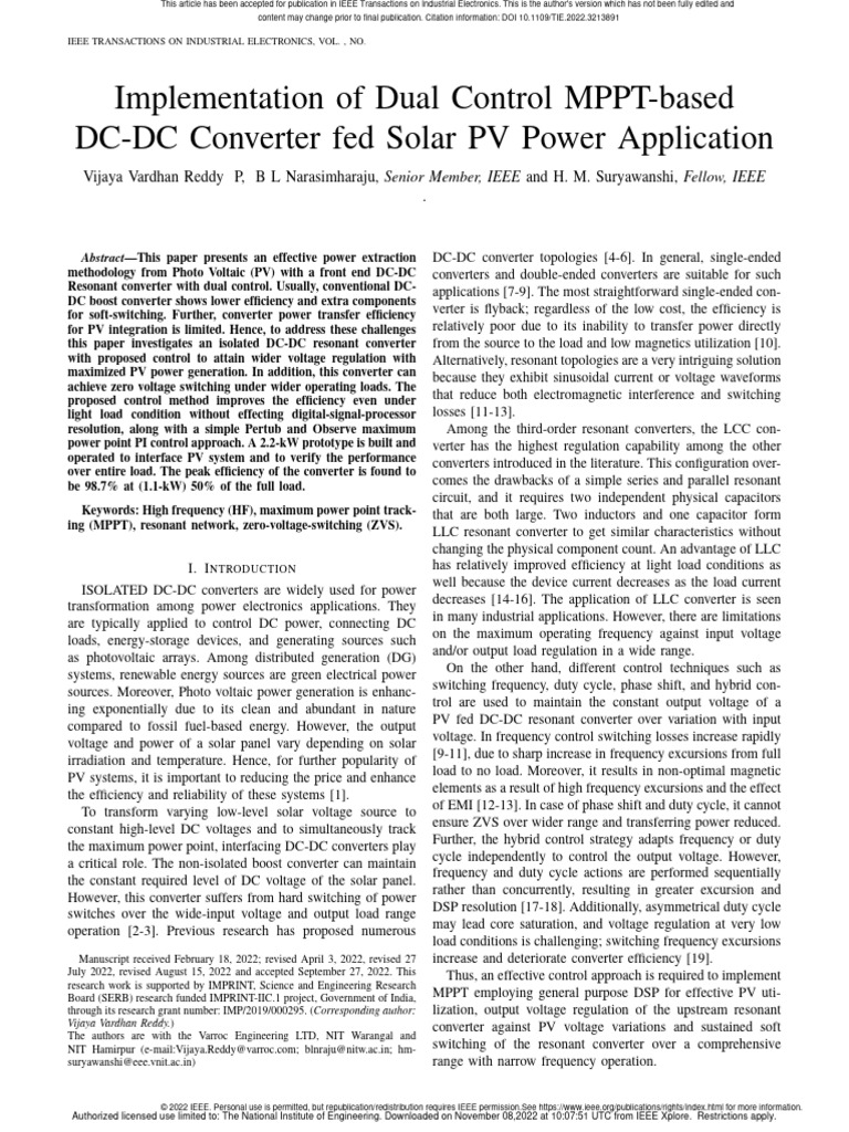 Implementation of Dual Control MPPT-based DC-DC Converter Fed Solar PV ... Implementation of Dual Control MPPT-based DC-DC Converter Fed Solar PV ...