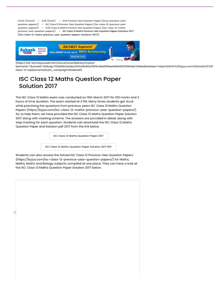 Get ISC Class 12 Maths Solution 2017 PDF | PDF | Equations | Vector Space