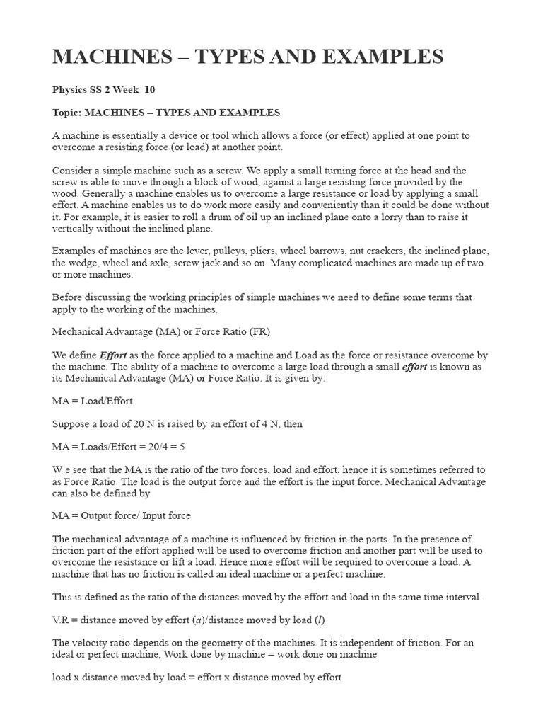 Machines - Types and Examples | PDF | Lever | Machines