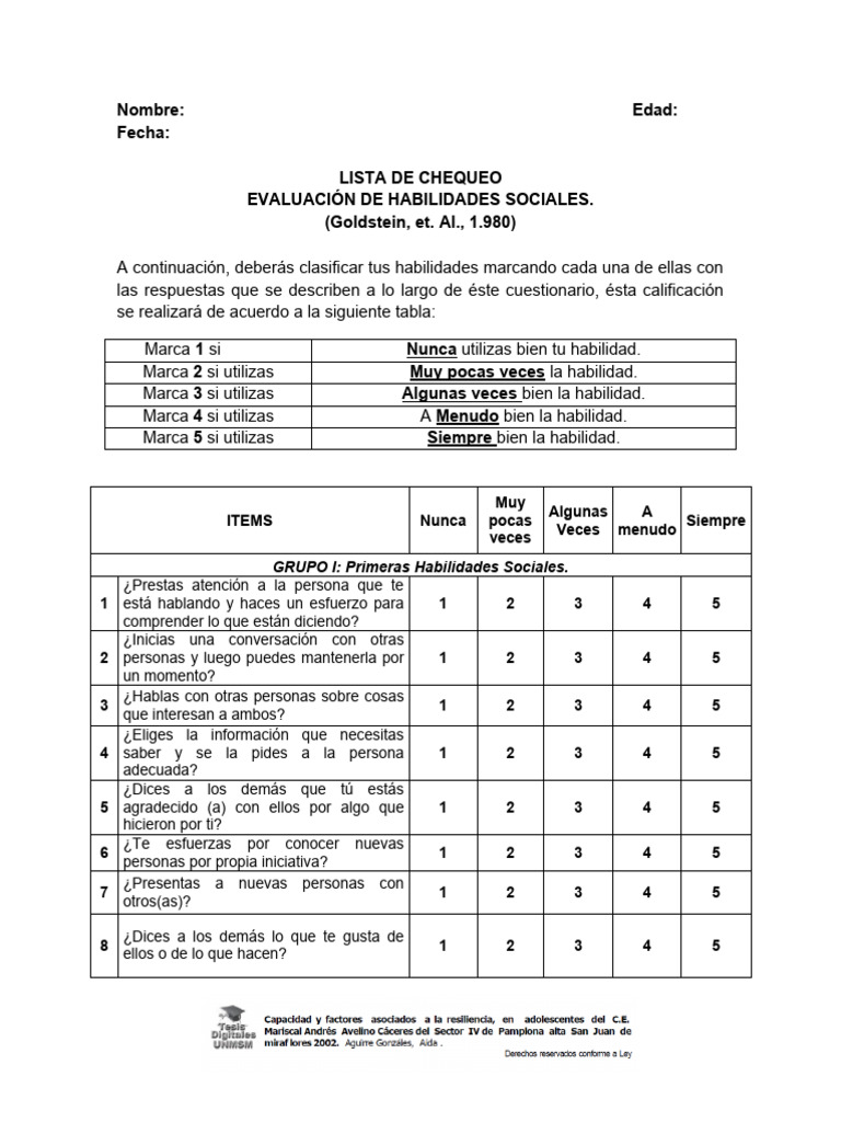 Evaluación de Habilidades Sociales | PDF | Crecimiento personal y ...