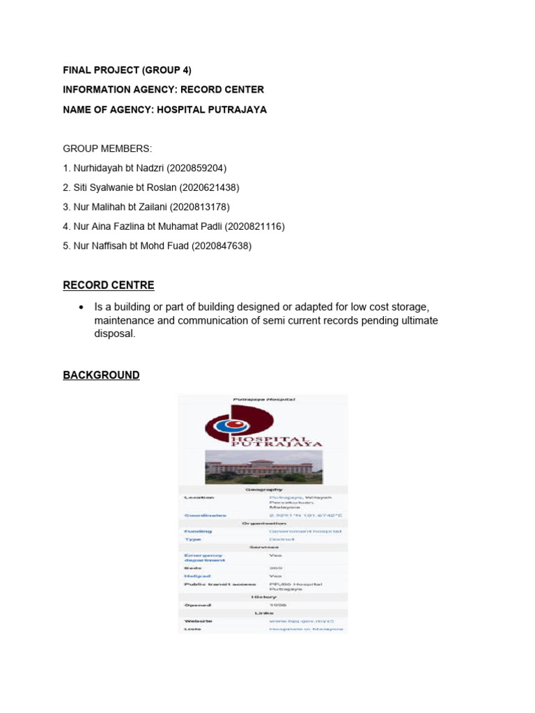 Putrajaya Hospital Records Management | PDF | Patient | Hospital