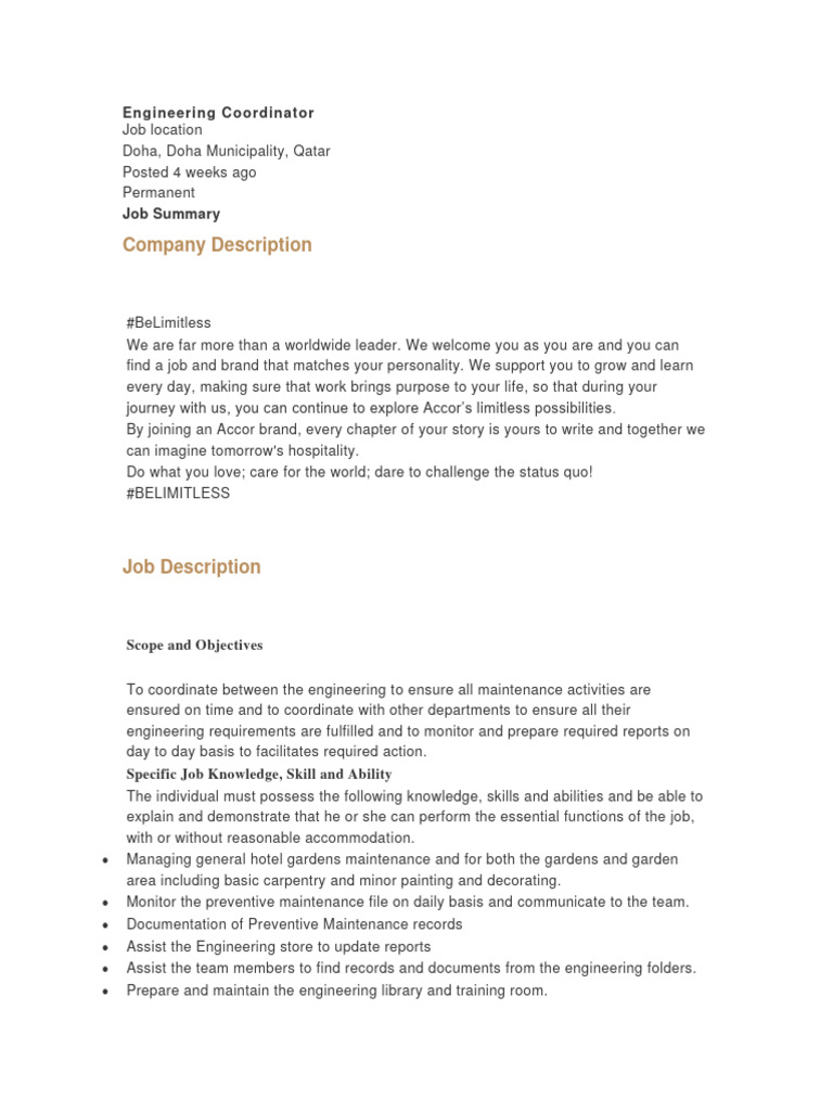 Engineering Coordinator | PDF | Engineering