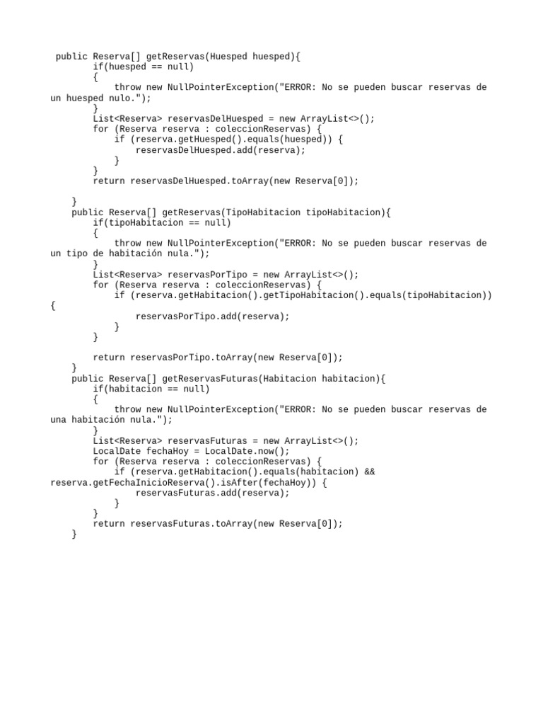 Reservas Con Arraylist | PDF