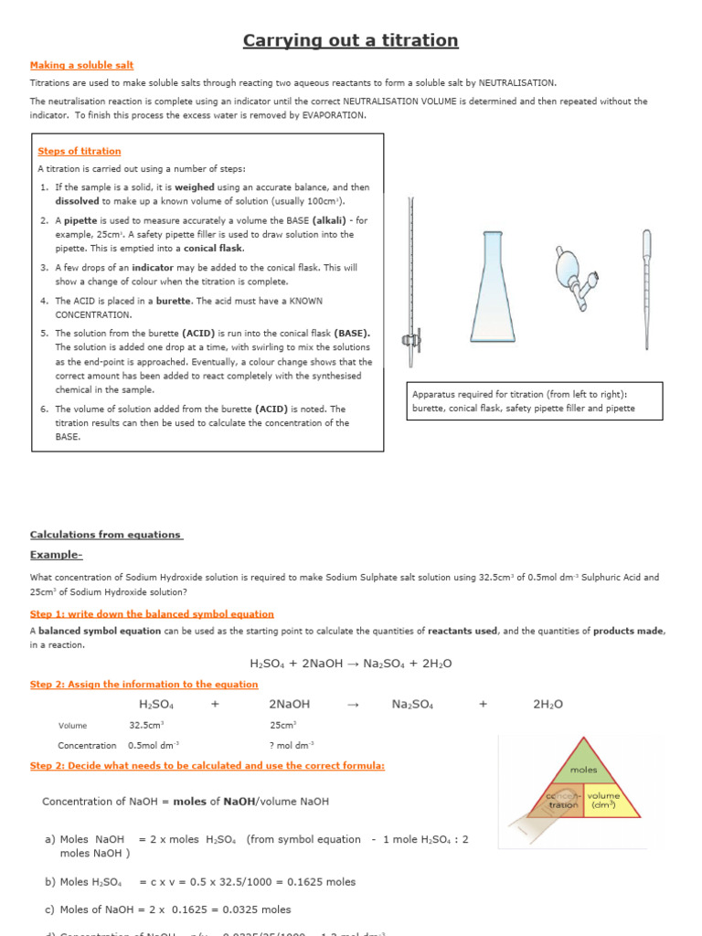 Carrying Out A Titration - Info Sheet and Questions | PDF | Titration ...