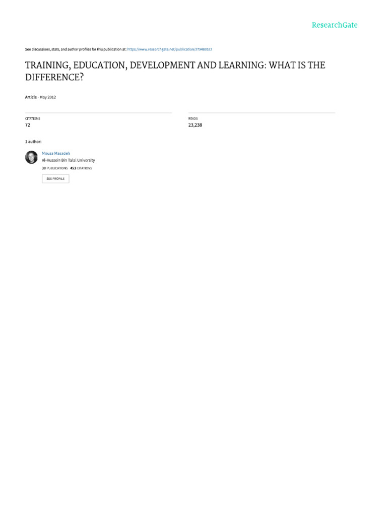 Learning Training Development and Education | PDF