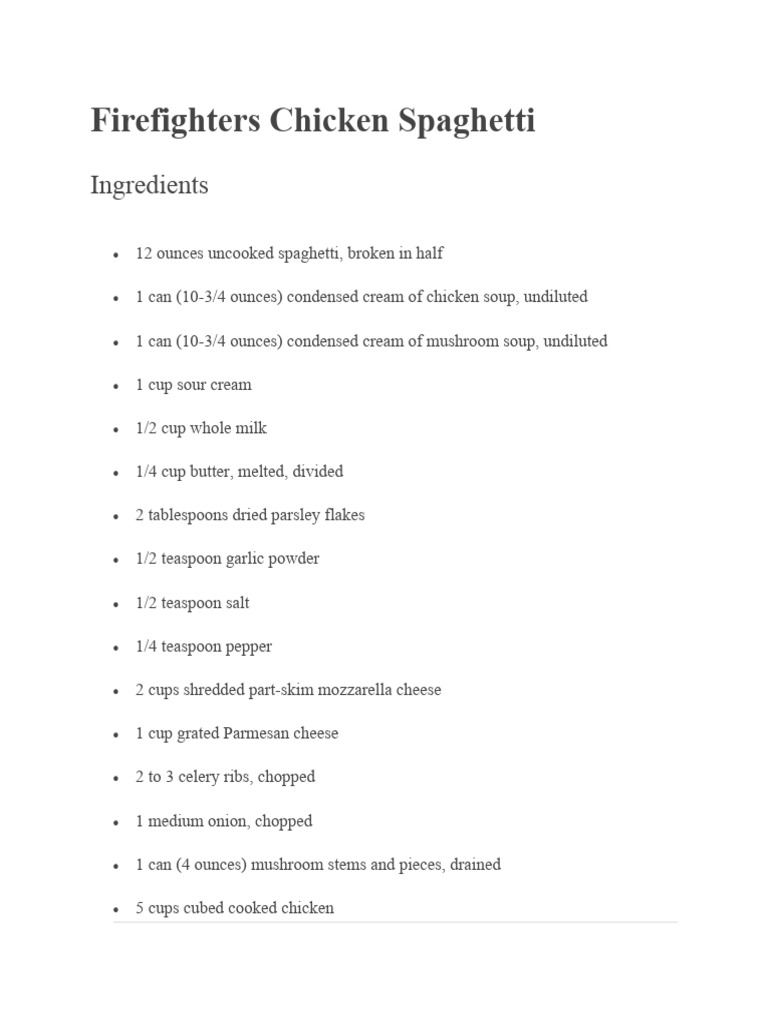 Firefighters Chicken Spaghetti | PDF | Ice Cream | Sauce