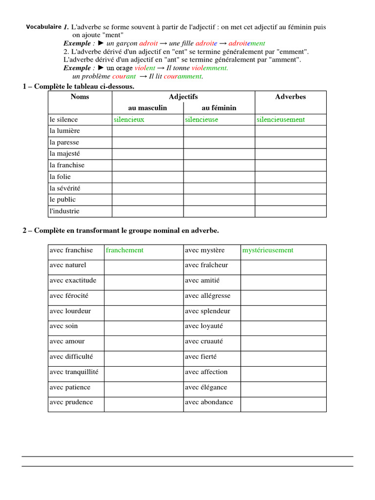 Formation des adverbes en français | PDF | Adverbe | Mécanique du langage