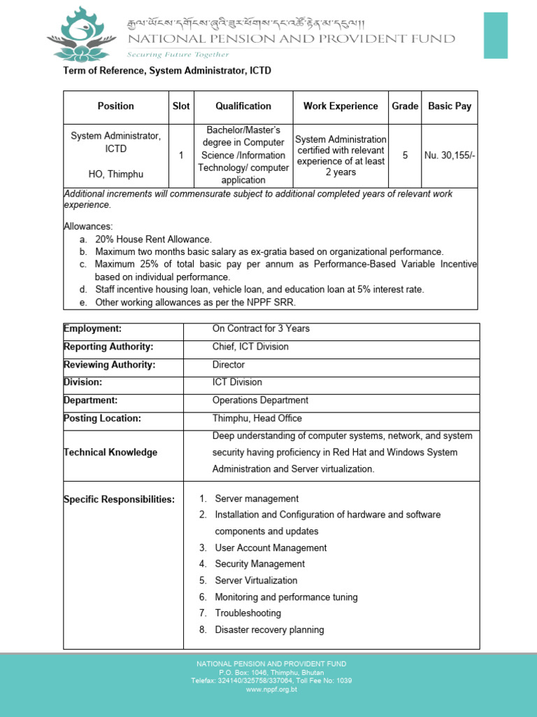 System Administrator TOR Final | PDF | System Administrator ...