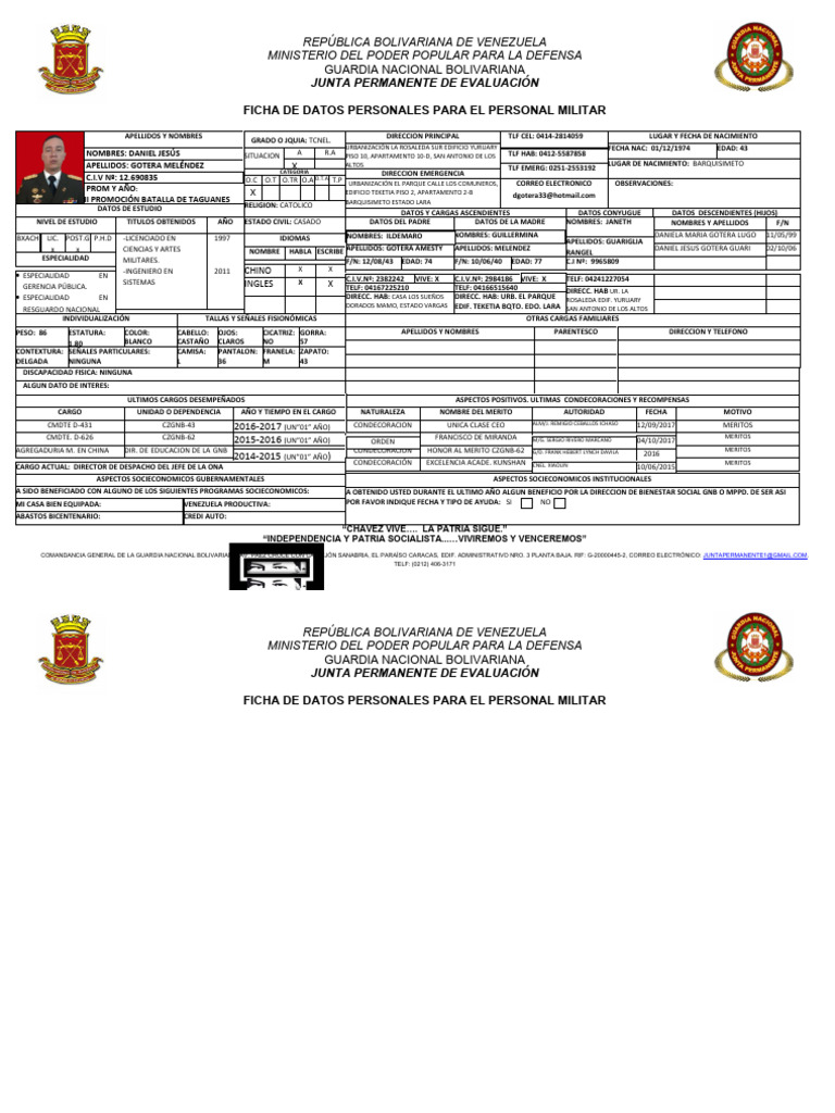 Datos Biográficos de Daniel Gotera | PDF | Venezuela | Militar