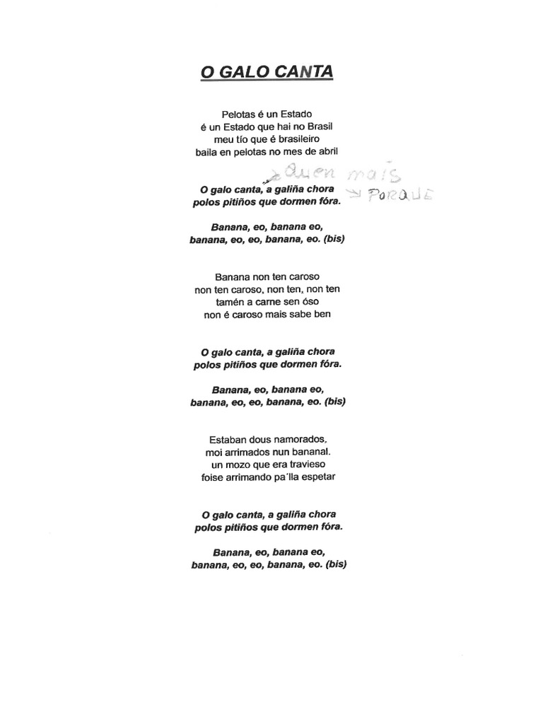 Cancion - o Galo Canta | PDF