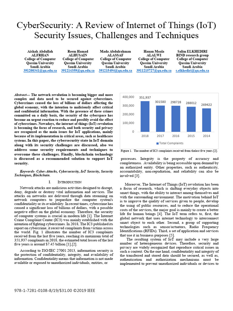 Cybersecurity: A Review of Internet of Things (Iot) Security Issues, Challenges and Techniques ...