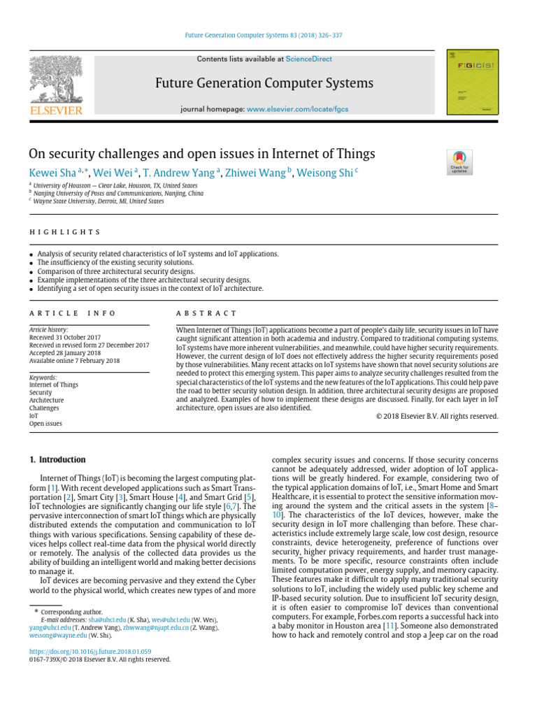 Future Generation Computer Systems: Kewei Sha Wei Wei T. Andrew Yang ...