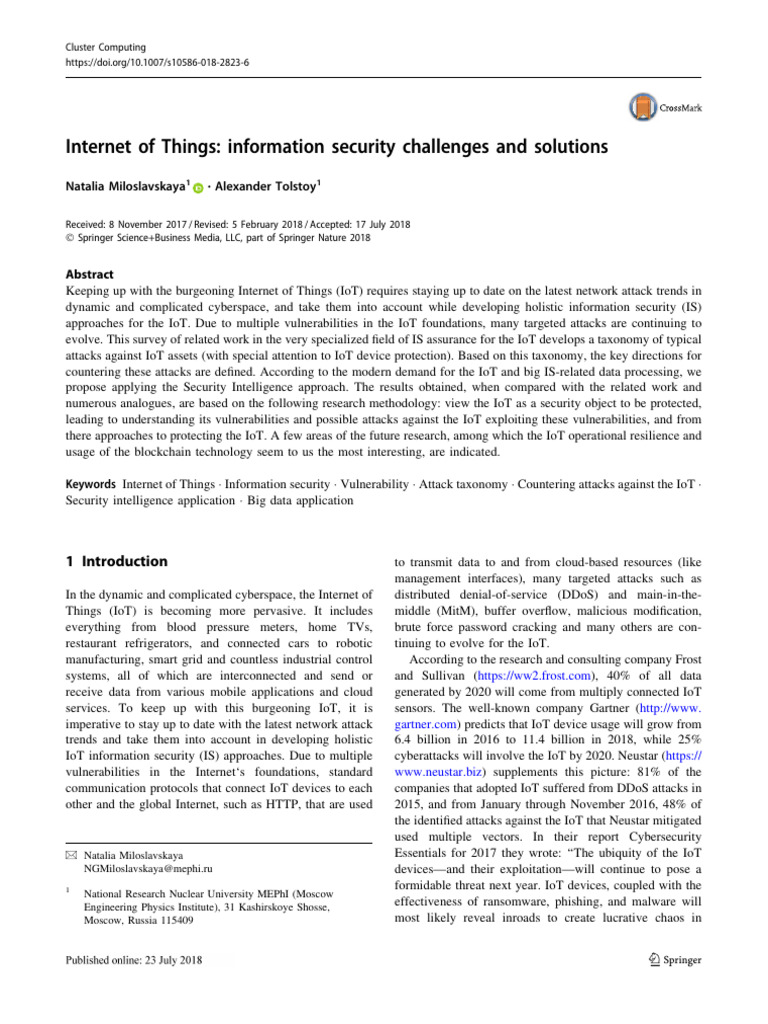 Internet of Things: Information Security Challenges and Solutions | PDF | Internet Of Things ...