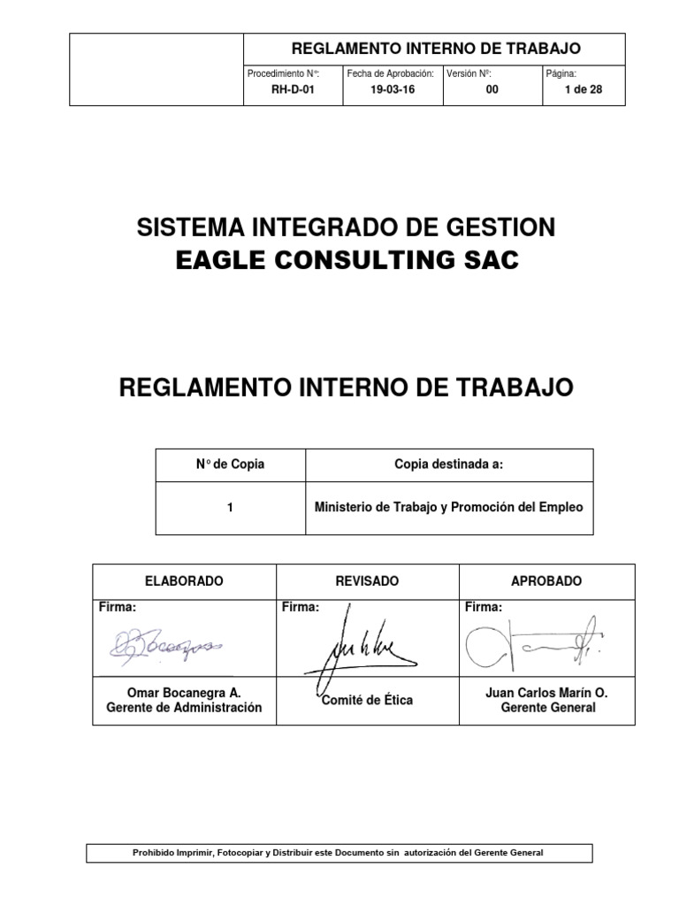 RH-D-01 Reglamento Interno de Trabajo V. 01.docx 20.06.18 | PDF | Derecho laboral | Business