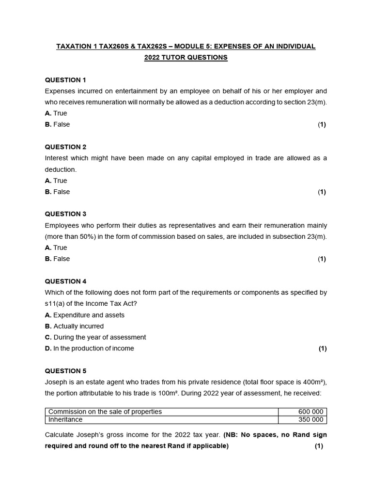 Exam Questions on Individual Tax Expenses | PDF | Retirement | Pension
