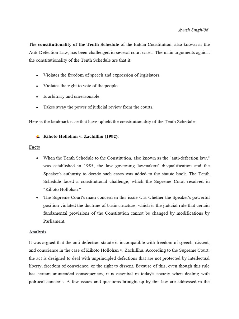 Constitutionality of the Tenth Schedule | PDF | Judicial Review ...