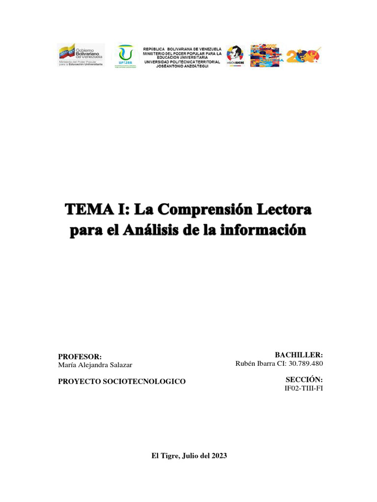 TEMA I - La Comprensión Lectora para El Análisis de La Información ...