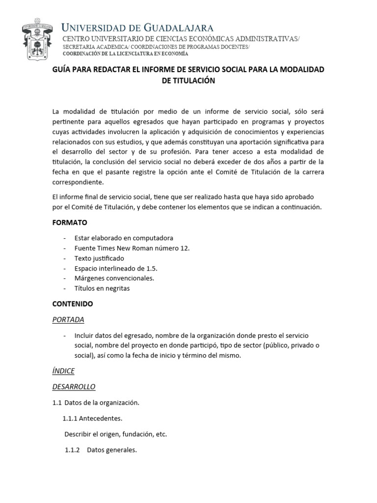 Guia para Redactar El Informe de Servicio Social 1 | PDF