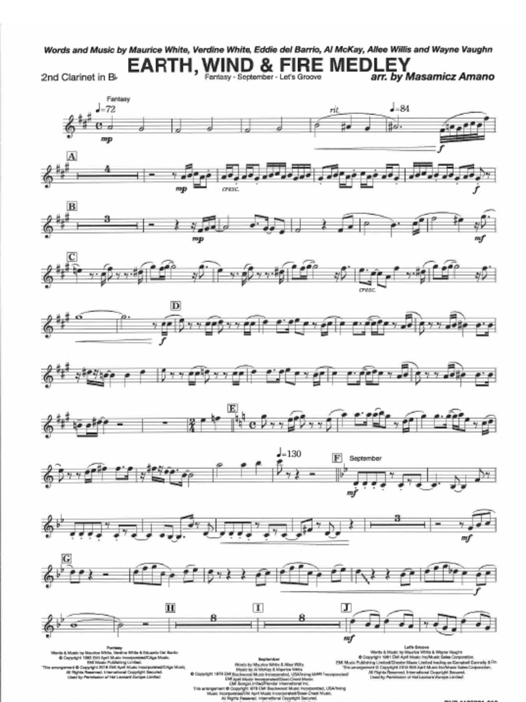 Earth, Wind and Fire Medley - 7 - BB Clarinet 2 | PDF