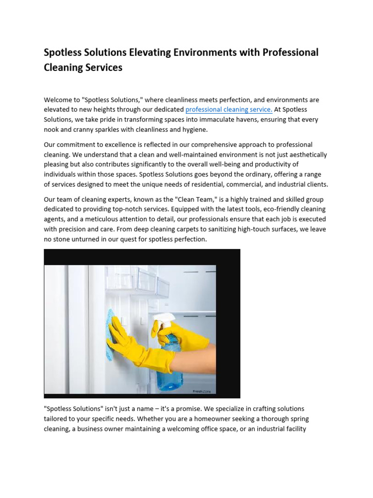 Spotless Solutions Elevating Environments With Professional Cleaning Services | PDF | Economies