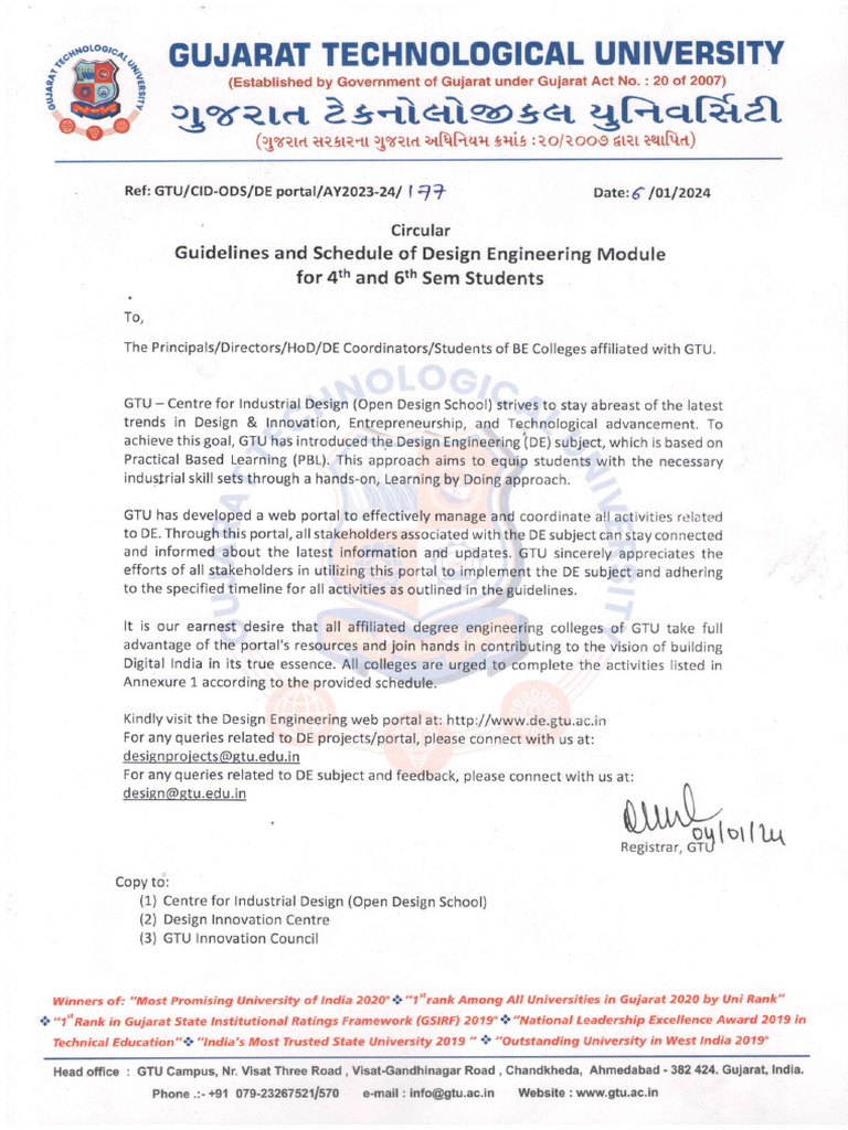 Circular Guidelines and Schedule of Design Engineering Module For | PDF ...