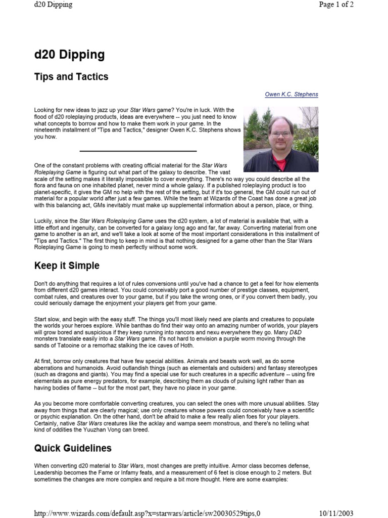 Star Wars - D20 Dipping | Download Free PDF | D20 System | Dungeons & Dragons