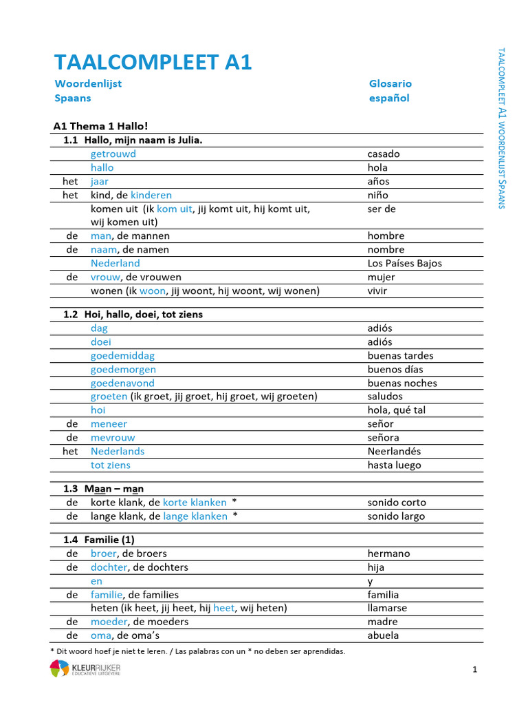 Vocabulario A1 Taalcompleet | PDF