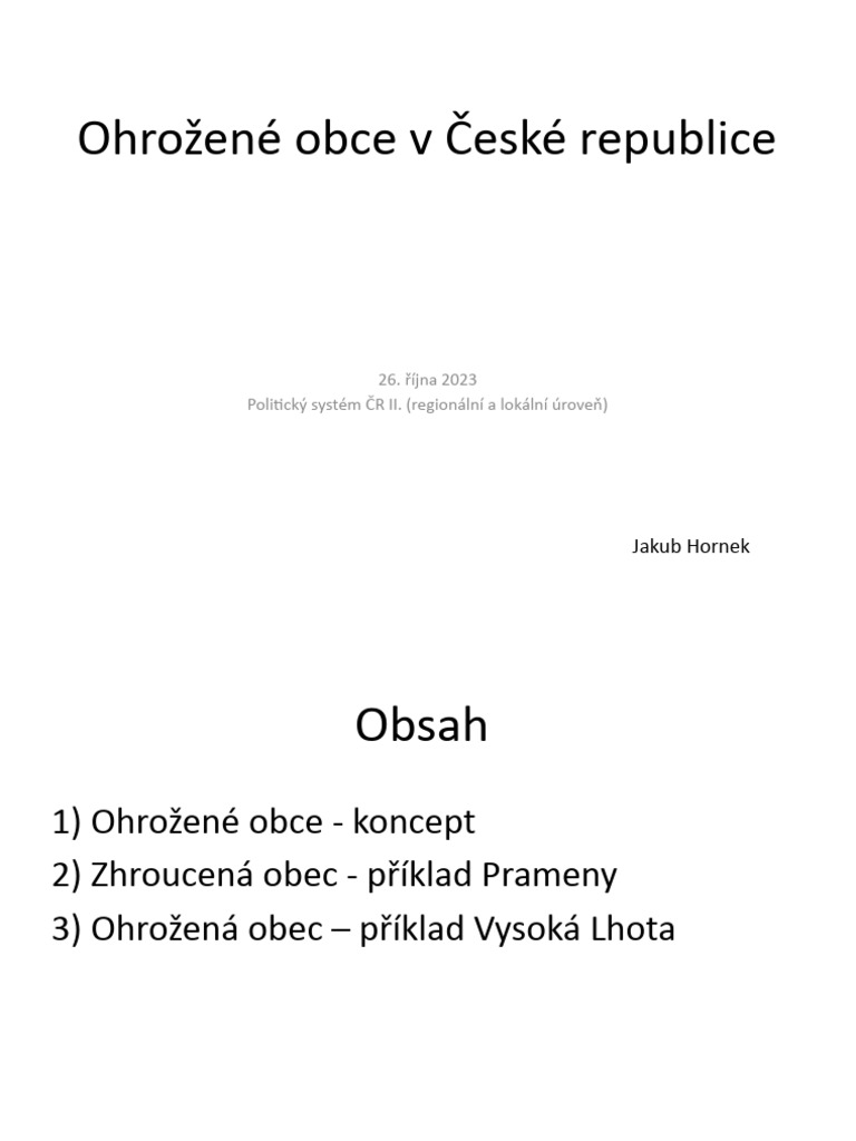 Ohrožené Obce V České Republice: 26. Října 2023 Politický Systém ČR II. (Regionální A Lokální ...
