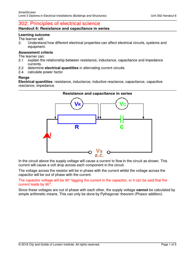 l3 - 302-06 - Handout - RC - Series - Ac 2017 | PDF | Capacitor | Electrical Impedance