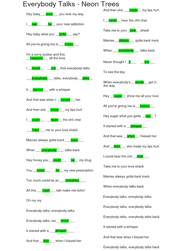 Everybody Talks - Neon Trees | PDF | Social Aspects Of Psychoactive ...