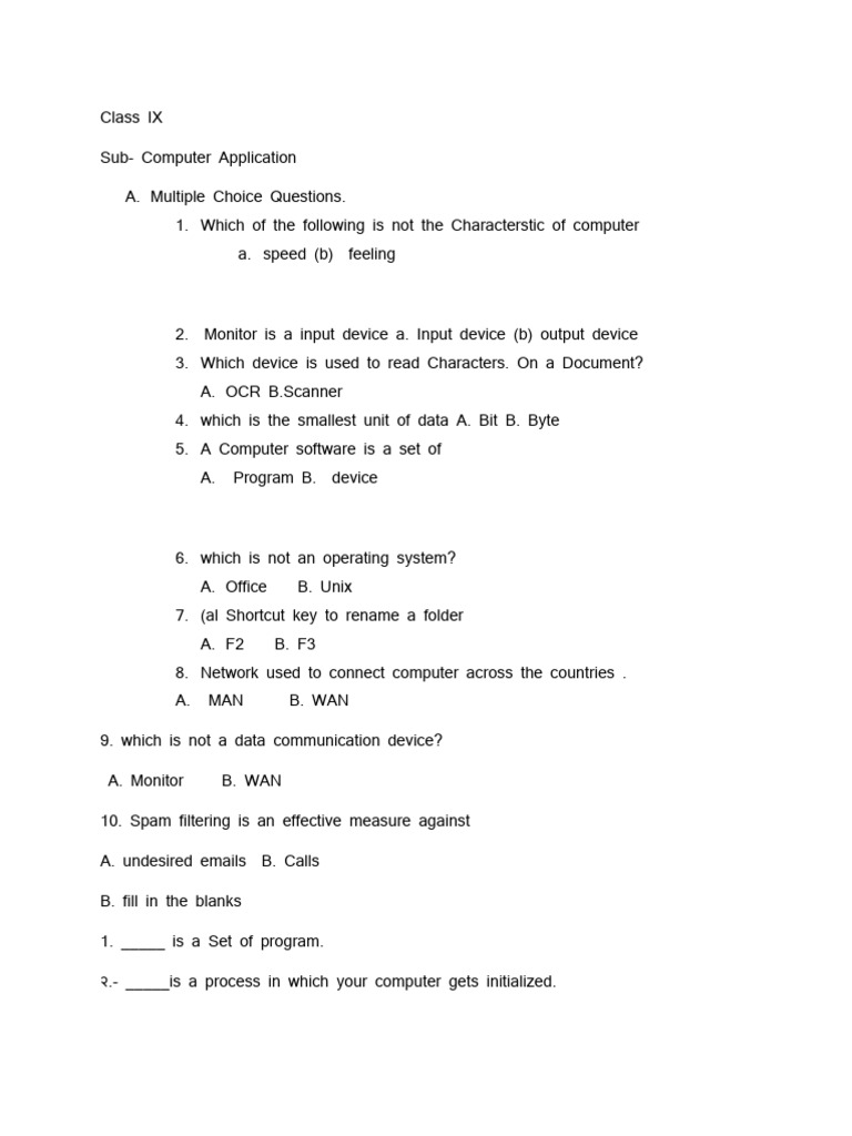 Class Ix Computer S.A. 1 | PDF | Computer Network | Operating System