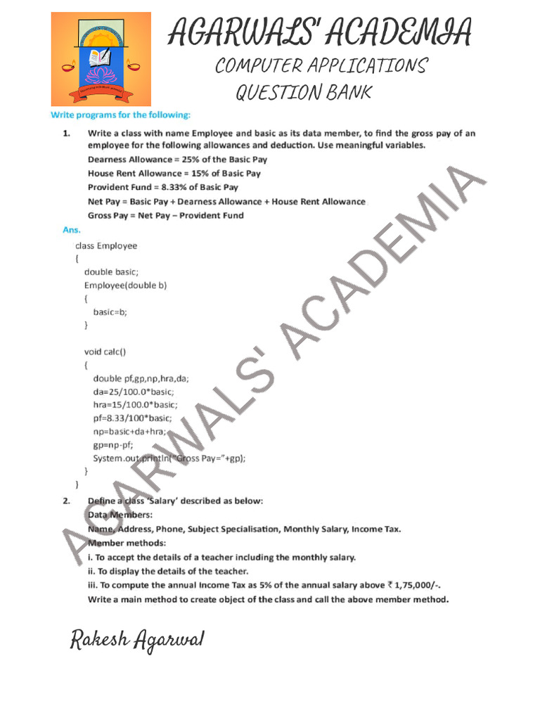 Icss Class 10 Computer Application Important Programs SM2 | PDF