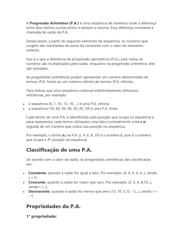 Progressão Aritmetica | PDF | Sequência | Matemática