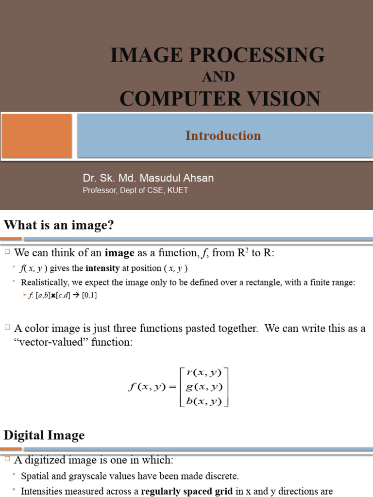Lec 01 CompVision N DIP Intro | PDF | Computer Vision | Image Processing