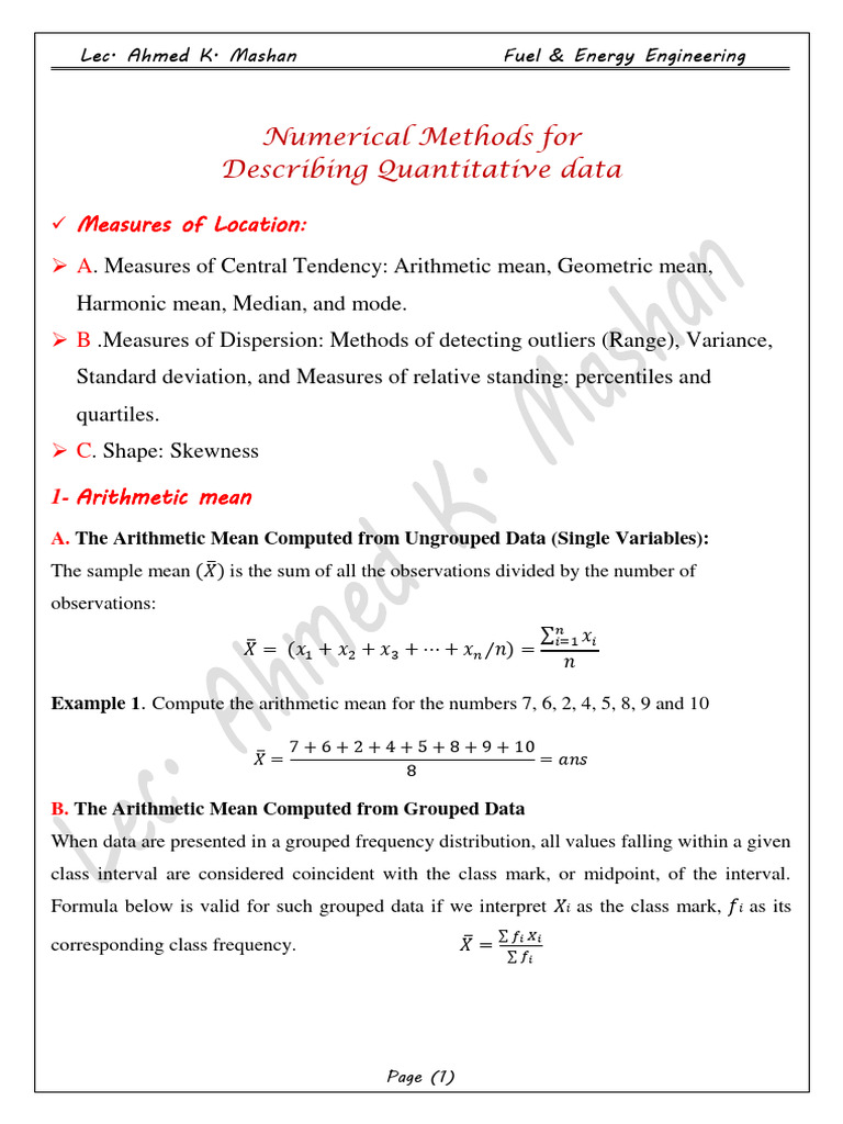 احصاء ٢ | PDF | Mean | Mode (Statistics)