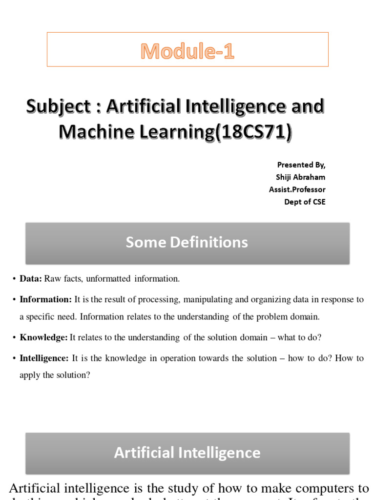 Module 1 | PDF | Intelligence (AI) & Semantics | Artificial Intelligence