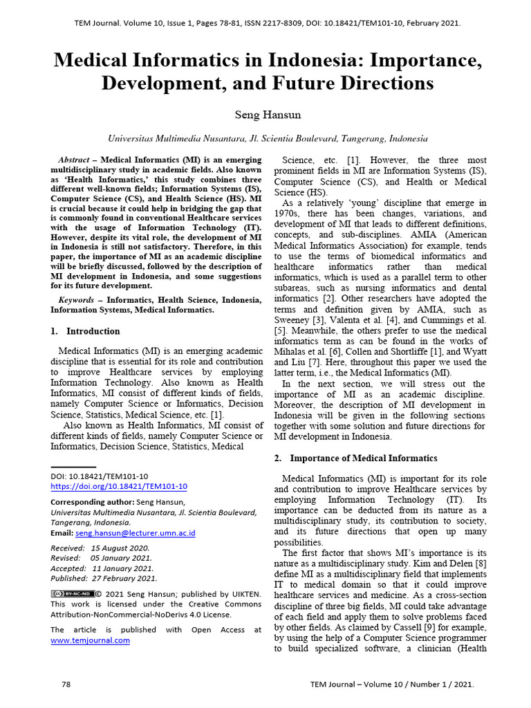 Medical Informatics In Indonesia Importance Develo Pdf Health