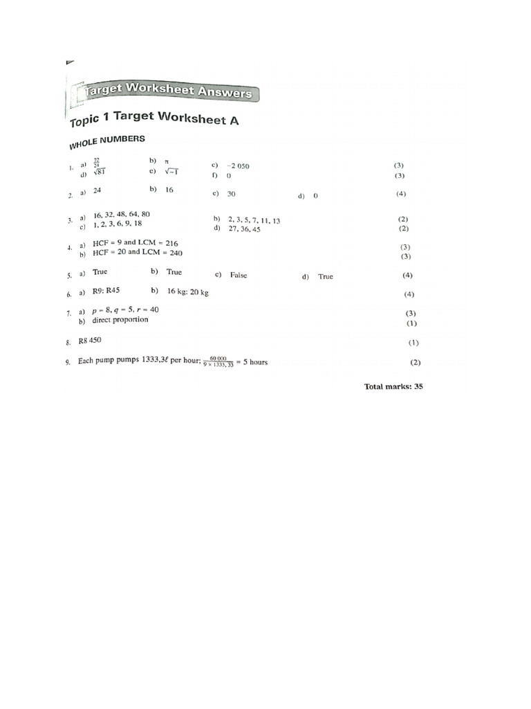 MEMO Week 3 Whole Numbers Worksheet Gr.9 | PDF
