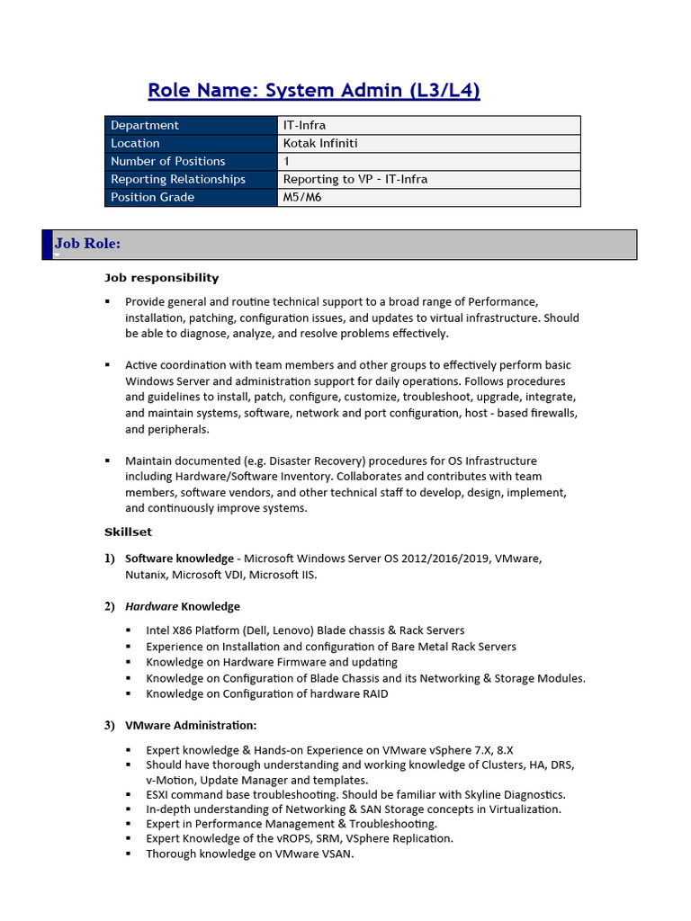 JD - DVP System Admin | PDF | Computing | Computer Science