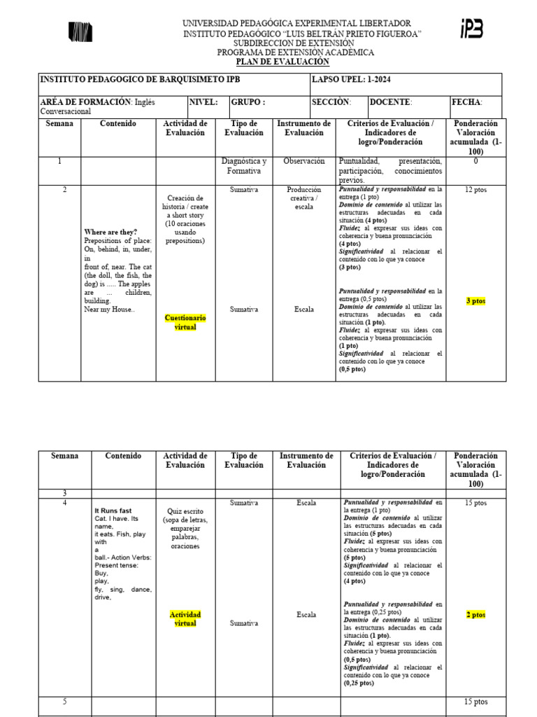 Modelo Plan Evaluacion | PDF