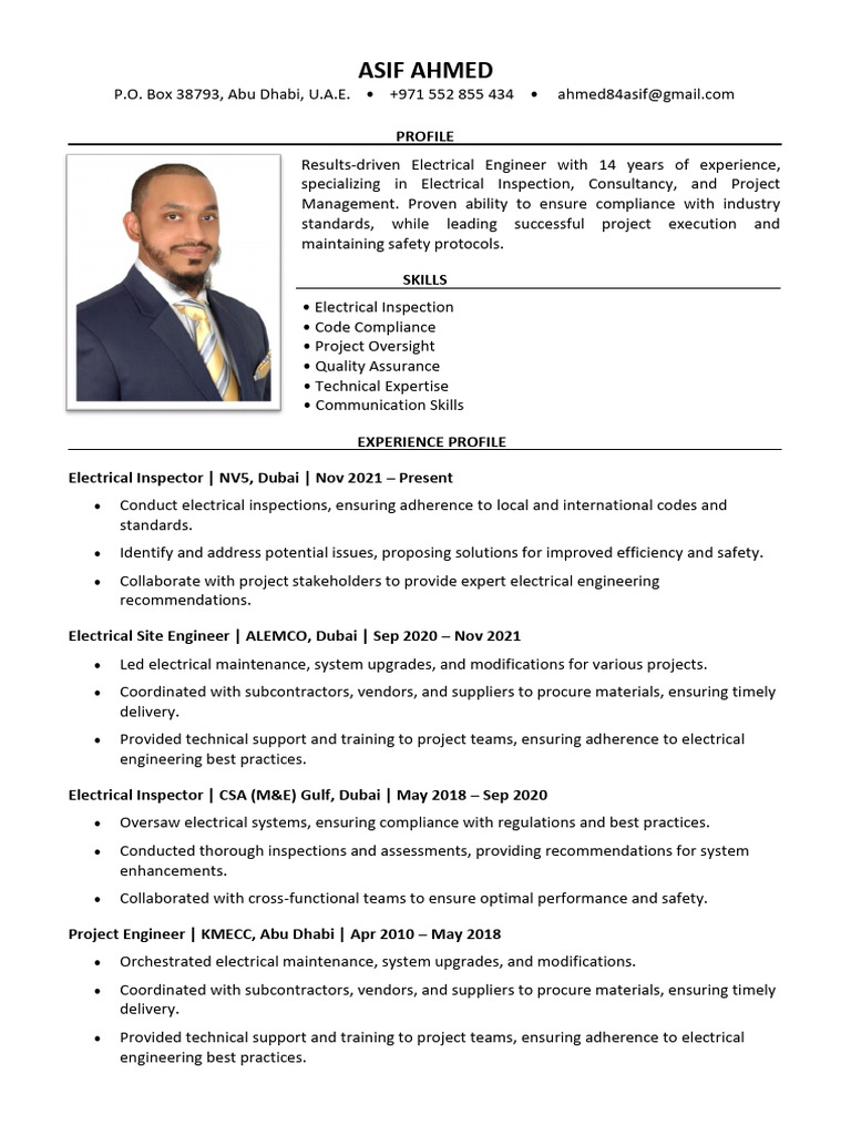 Electrical Engineer Profile: Asif Ahmed | PDF | United Arab Emirates ...