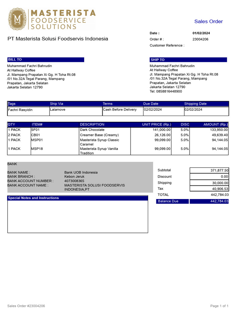 Sales Order - 010224 - At Hallway (Unsigned) | PDF