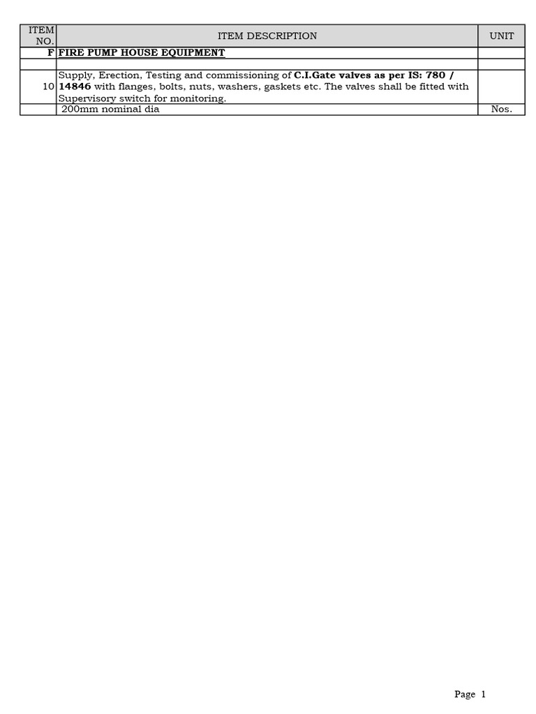 Gate Valve BOQ Item | PDF