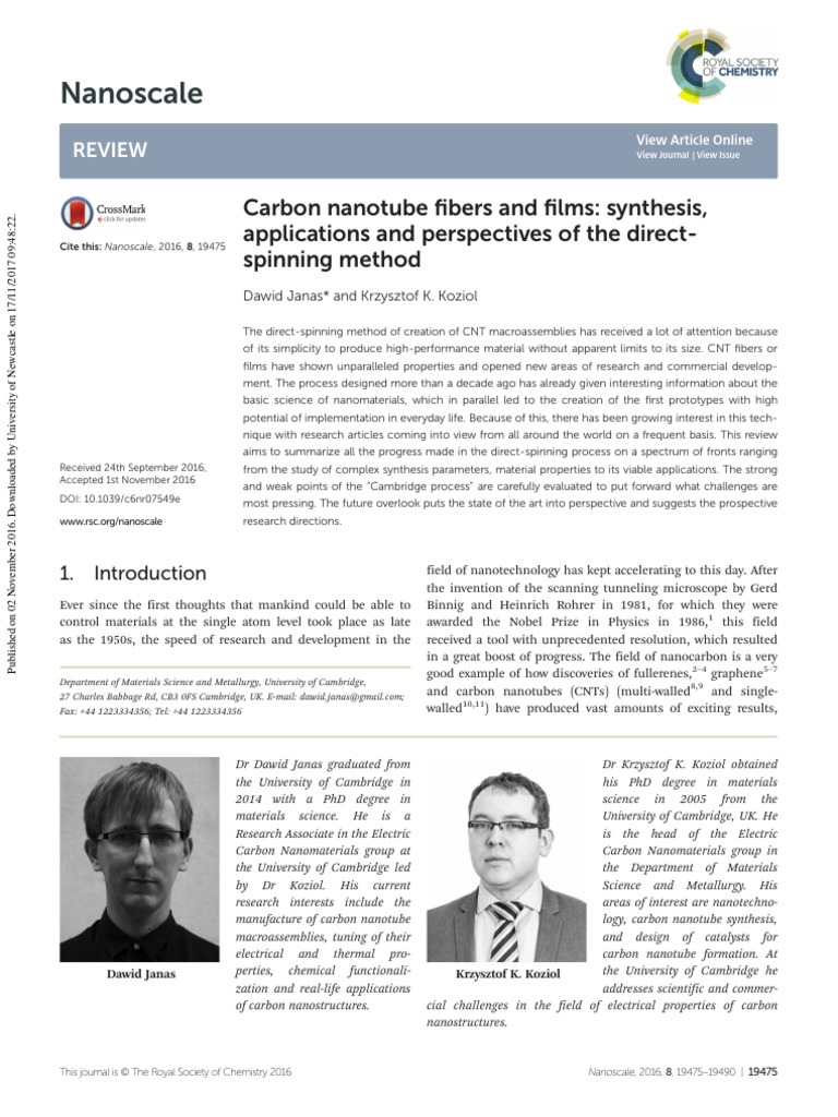 Carbon Nanotube Fibers: Synthesis & Applications | PDF | Carbon Nanotube | Nanotechnology